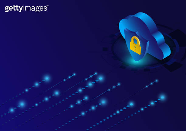 Database server cloud network isometric background. Data security modern concept. A transparent ...