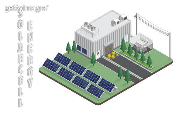 solar cell energy, solar cell power plant, solar farm isometric graphic ...