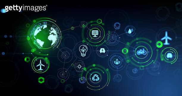 Earth hologram and eco energy hud, technology and resources 이미지 ...