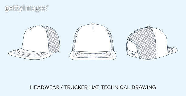 Snapback Cap, Technical Drawing, Apparel Blueprint for Fashion ...