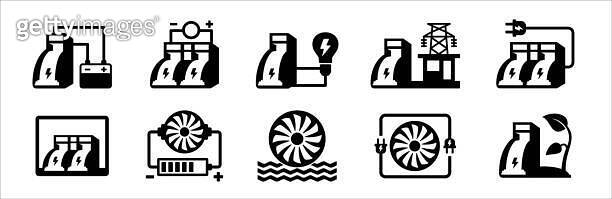 Hydro power electricity icon set. Power related icons. Green energy ...