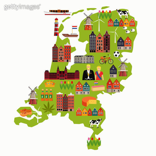 Vector illustration in cartoon style with symbols of Netherlands ...