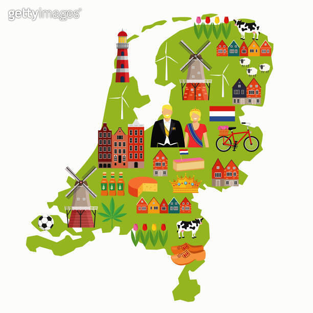 Holland map with traditional design elements. Vector illustration in ...
