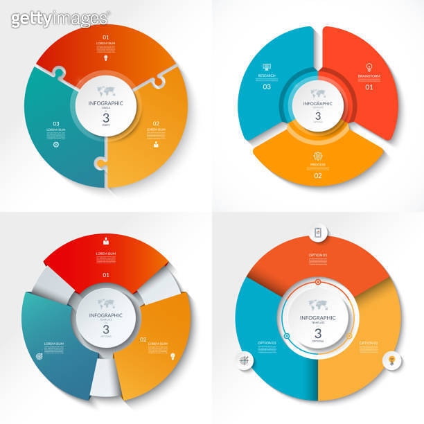 Set of vector infographic circles, cycle diagrams with 3 steps ...