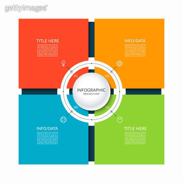 Infographic square template with 4 steps, parts, elements. Diagram or ...