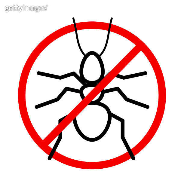 Anti ant line vector icon. Editable stroke. Red prohibiting sign with ...