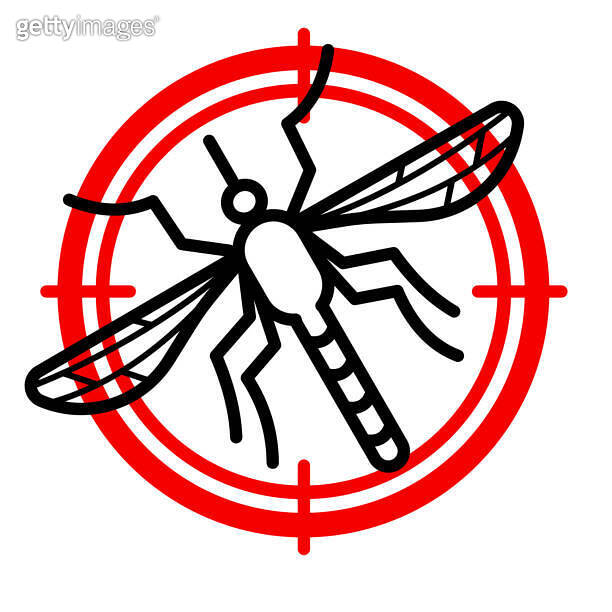 Anti mosquito line vector icon. Editable stroke. Red prohibiting target ...