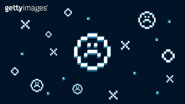 Game looser vector illustration. Sad faces in pixel style with glitch ...