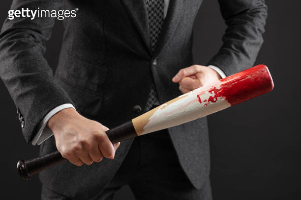 Businessman holding bloody baseball bat . 이미지 (1491536054) - 게티이미지뱅크