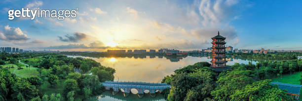 Aerial Photo of Sunrise Scenery of Huayang Lake Wetland Park, Dongguan ...