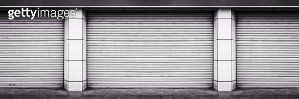 Steel shutter door of warehouse, storage or storefront for closed metal ...