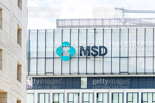 MSD logo on an office building in La Defense business district in Paris ...