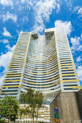 KPMG tower, the Tour Eqho, in la Defense business district in Paris ...