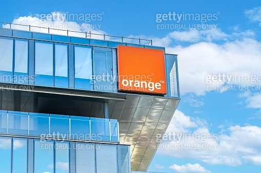 Orange logo on the Orange S.A headquarters building in Issy les ...