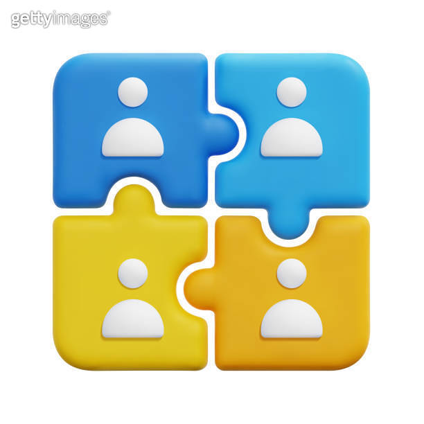 3d jigsaw puzzle pieces symbol of team icon vector. Isolated on white ...