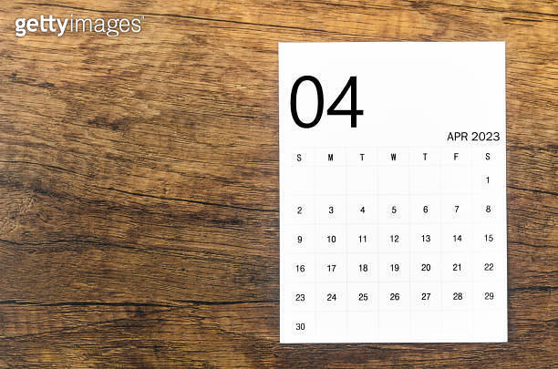 The April 2023 Monthly calendar for 2023 year on wooden table. 이미지 ...