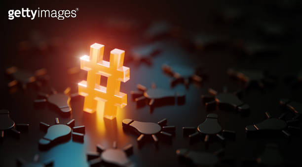 Orange Hashtag Symbol Glowing Amid Black Lightbulb Symbols On Black ...