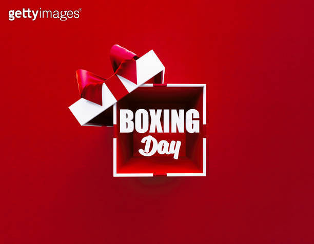 Boxing Day Text Coming Out Of A White Gift Box Tied With Red Ribbon 이미지 ...