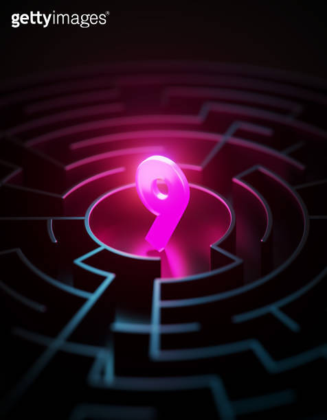 Glowing Number 9 Sitting At The Center Of A Maze Illuminated By Magenta ...