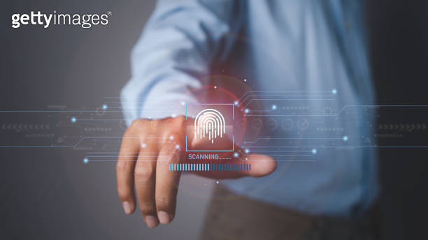 Businessman scan fingerprint biometric identity and approval. 이미지 ...