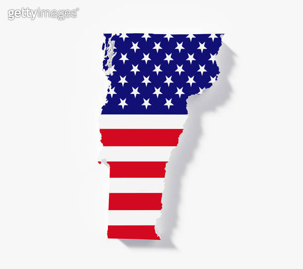 State Border Of Vermont Textured With American Flag On White Background ...