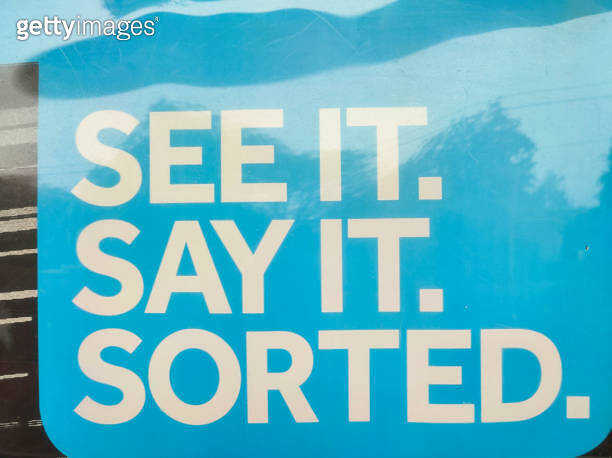 see it say it sorted sign at street of glasgow scotland england UK 이미지 ...