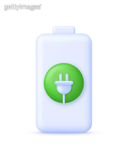 3D Battery icon. The battery is charging. Battery charge from low to ...