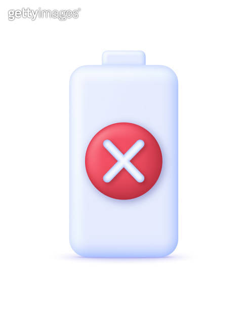 3D Battery icon. Low battery warning. The battery is not working ...