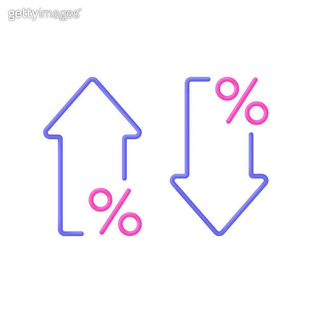 3D Percent and arrow icon. Percentage with arrow up and down. Interest ...