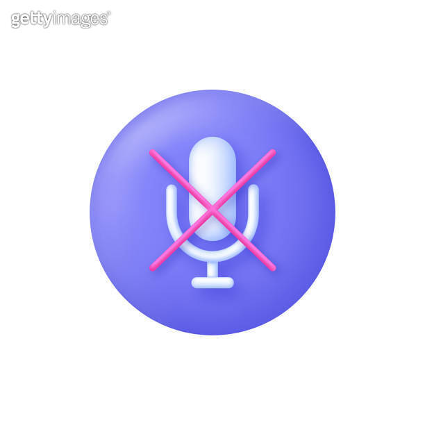 3D Microphone audio muted illustration. Crossed-out microphone icon. No ...