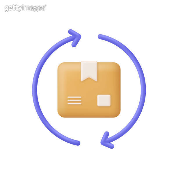 3D Return parcel sign. Package tracking symbol. Exchange of goods icon ...
