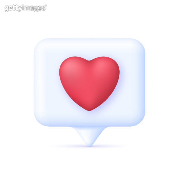 3D Social media notification love like heart icon. Message dialog ...