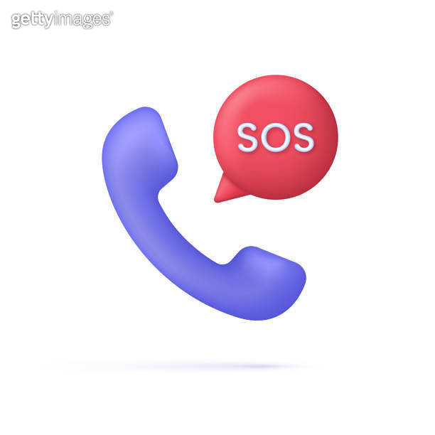 3D SOS Emergency icon with phone. Emergency alarm. SOS help service ...