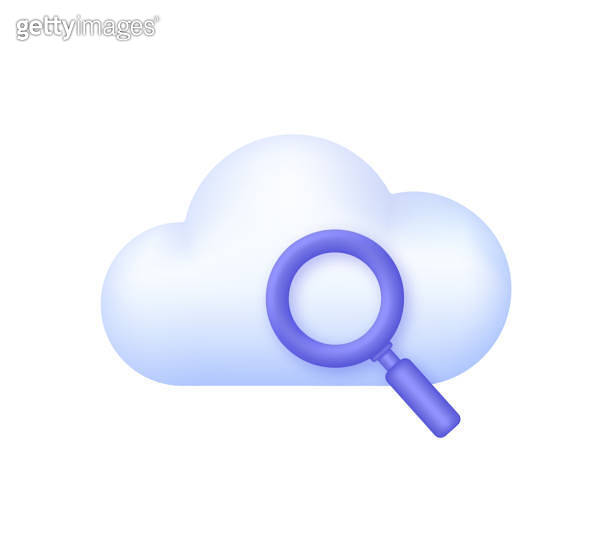 3D Cloud search icon. Cloud with magnifying glass. The concept of cloud ...