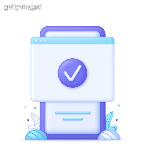 3D Page and check mark icon on Phone. Approved icon. File, checklist ...