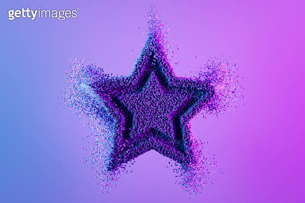 Exploding star shape with particles Christmas ornament on neon ...