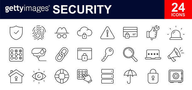 Security web icons set. Cyber security - simple thin line icons ...