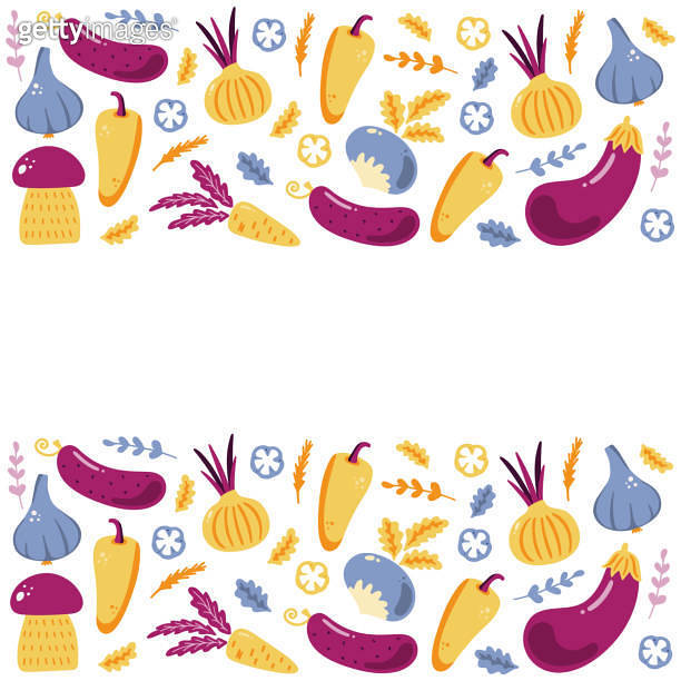 Decorative border with fresh raw ripe vegetables or harvested crops ...