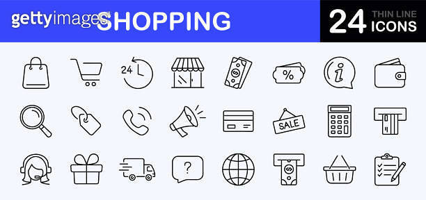Shopping web icons set. Shop - simple thin line icons collection ...