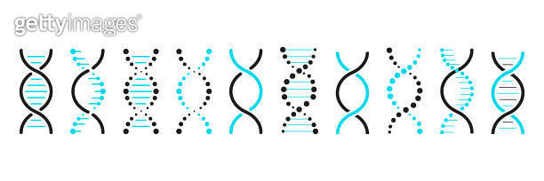 Set of DNA icons. Life gene model bio code genetics molecule medical ...
