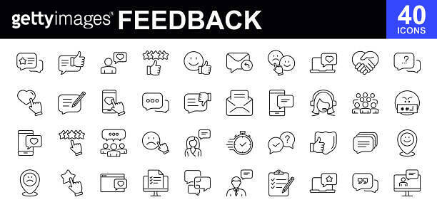 Feedback web icons set. Feedback - simple thin line icons collection ...