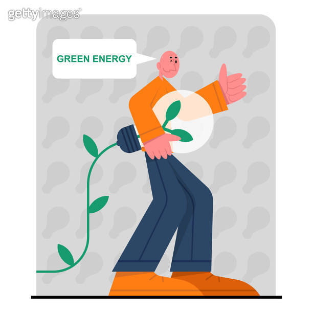 Male holding bulb and using green light. Energy consumption in ...