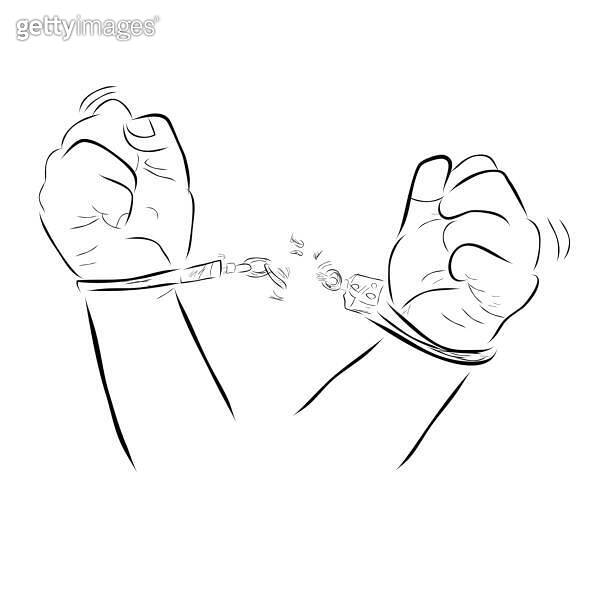 broken handcuff, man under arrest, simple vector hand draw sketch ...