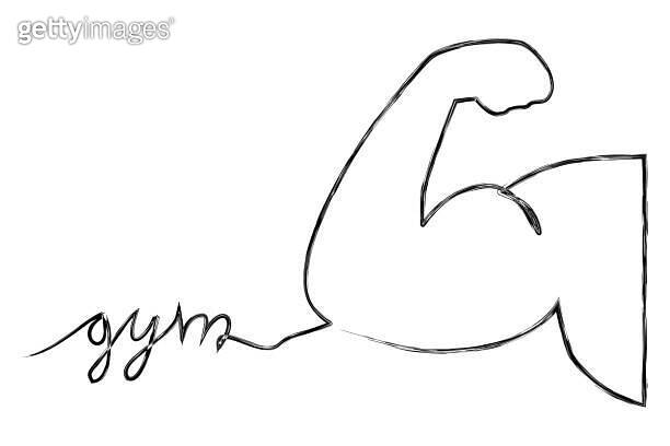 simple vector sketch muscle, big bicep and tricep single one line art ...