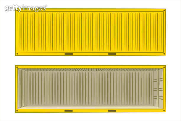 Yellow open and closed metal cargo container. 이미지 (1490402645) - 게티이미지뱅크