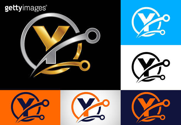 Initial Y monogram alphabet in a circle with a technology sign symbol ...