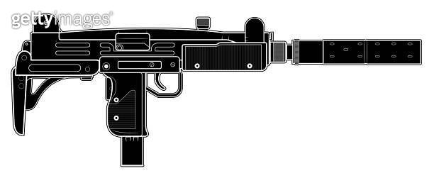 Vector illustration of the UZI israel machine gun with folded stock and ...