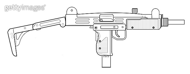 Vector illustration of the UZI israel machine gun with unfolded stock ...