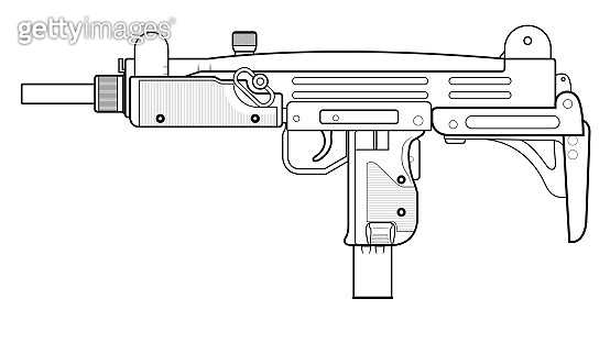 Vector illustration of the UZI israel machine gun with folded stock on ...