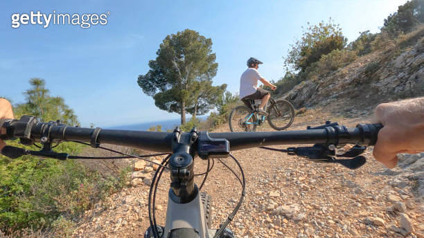 First person perspective following male biker ahead 이미지 (1489961044 ...